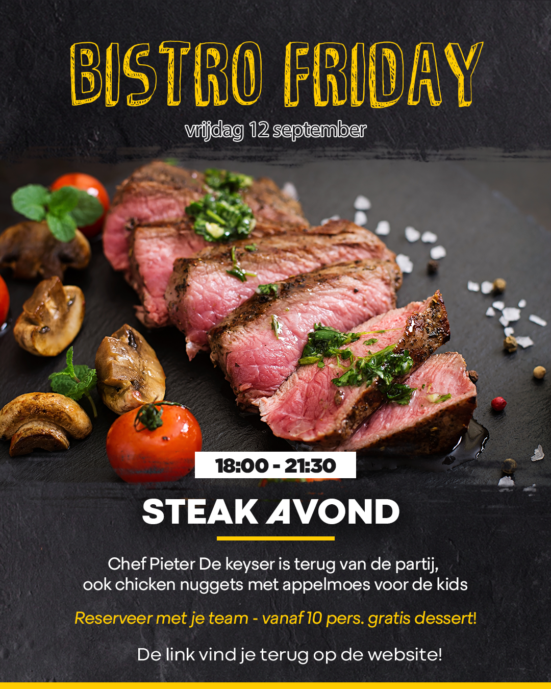 Bistro Friday - 12 september - Steak by chef Pieter De Keyser | KHC Leuven